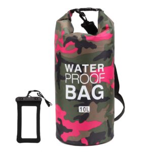 loovit waterproof dry bag 2l/5l/10l/15l/20l/30l, roll top sack keeps gear dry for kayaking, rafting, boating, swimming, camping, hiking, beach, fishing with free waterproof phone case (rose red, 20l)