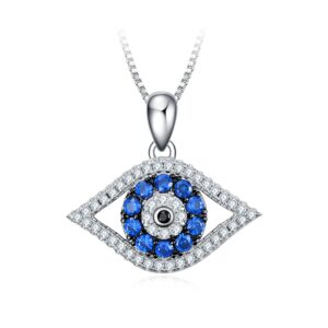 peimko evil eye pendant necklace 925 sterling silver greek protection jewelry lucky necklace for women(white gold)