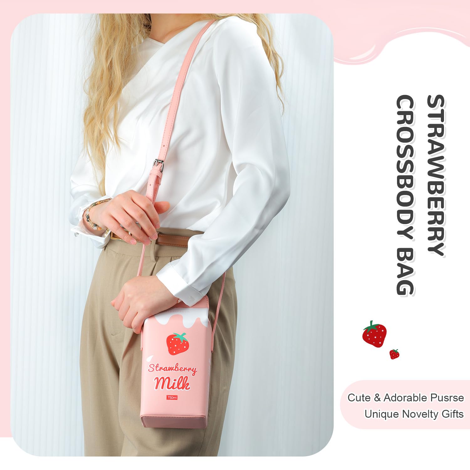 LUI SUI Fruits Banana Strawberry Milk Box Cross Body Purse Bag Women Phone Wallet Shoulder Bags