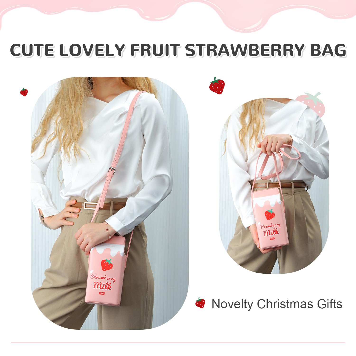 LUI SUI Fruits Banana Strawberry Milk Box Cross Body Purse Bag Women Phone Wallet Shoulder Bags