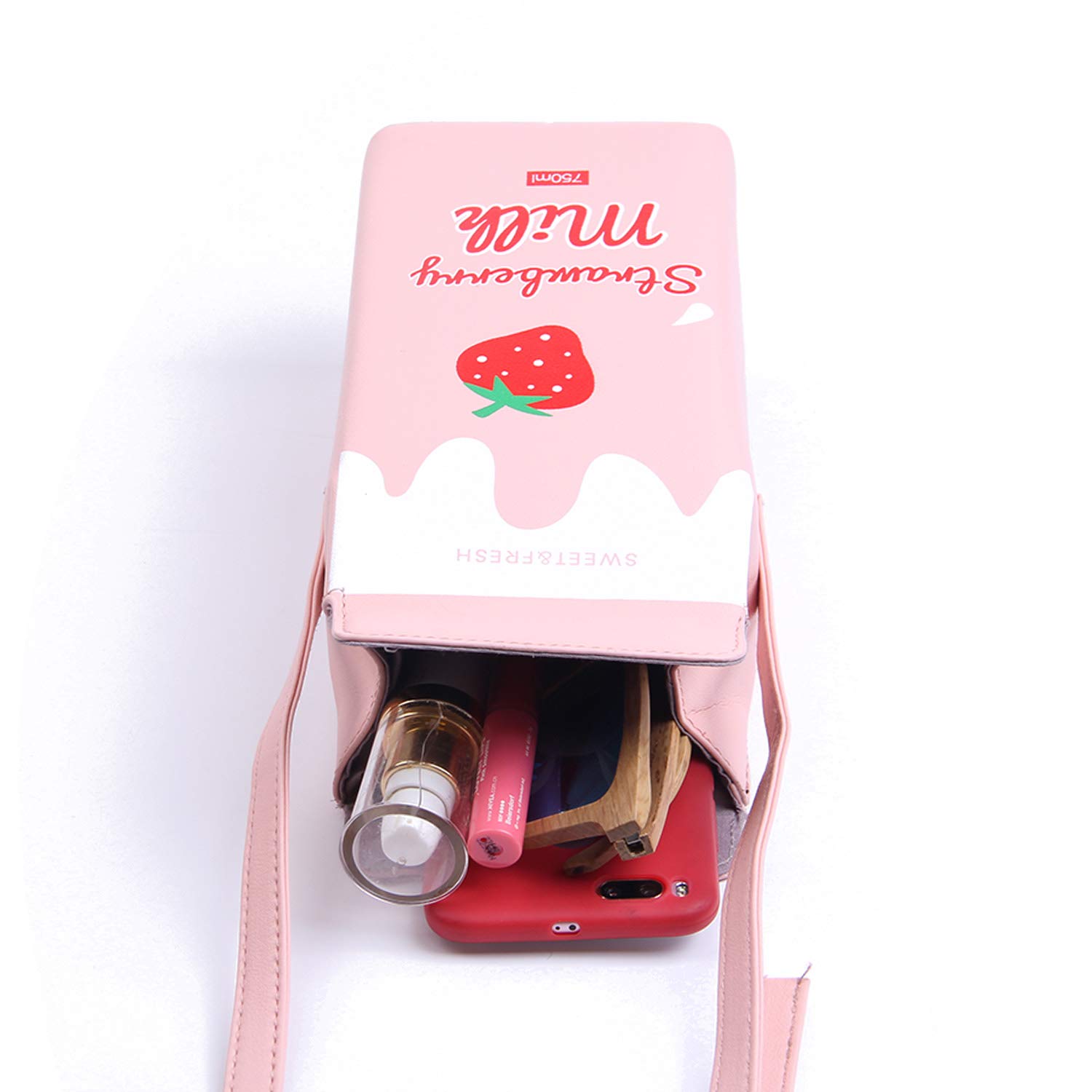 LUI SUI Fruits Banana Strawberry Milk Box Cross Body Purse Bag Women Phone Wallet Shoulder Bags