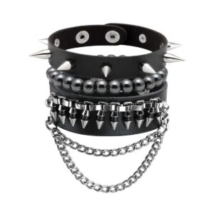 eigso 3 pcs punk leather cuff studded bracelets for men women vintage retro 80s rock biker spikes bracelet set for man woman