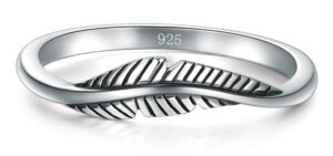 925 sterling silver ring, boruo feather ring size 9