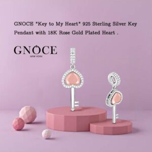 GNOCE Key Pendant Charms 925 Sterling Silver Key to My Heart Pendant with 18K Rose Gold Plated Heart Fit All Bracelet Necklace Women Gifts