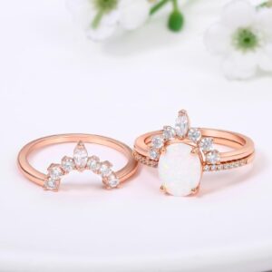 LAZLUVU Women Stackable Rings AAA Rose Gold Engagement Rings 3Pcs Opal Rings Set for Women Opal Rose Gold Wedding Ring Set Christmas Jewelry Size 7