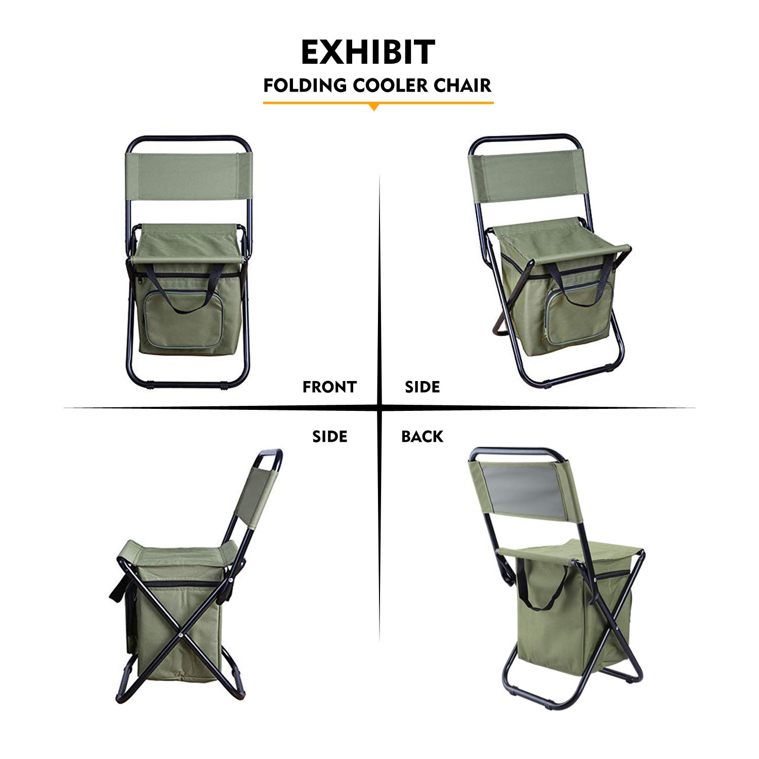 LEADALLWAY Fishing Chair with Cooler Bag Foldable Compact Fishing Stool,Green