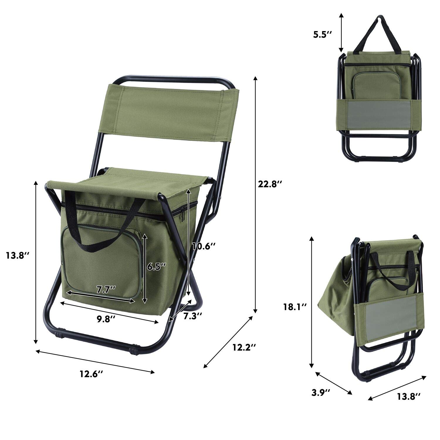 LEADALLWAY Fishing Chair with Cooler Bag Foldable Compact Fishing Stool,Green