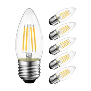 lvwit dimmable led candelabra bulbs b11 filament bulb e26 base 5.5w(75w equivalent) 2700k warm white chandelier decorative candle light bulb 6 pack