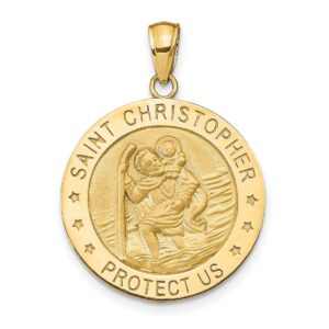 jewelry stores network saint christopher protect us words on solid quarter size round medal pendant in real 14k yellow gold 23mm