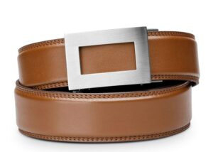 kore men’s full-grain leather track belts | “icon” stainless steel buckle (24" to 44", cognac)