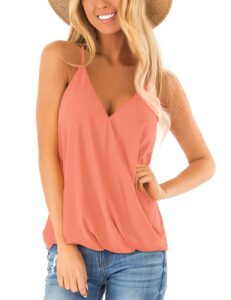 coral tank tops for womens solid color loose shirts v neck summer clothes fashion 2024 m