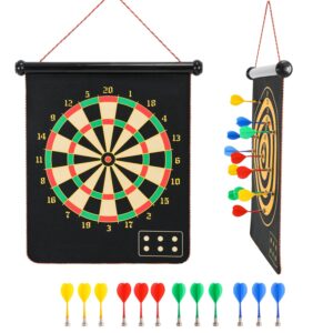 cx l sum magnetic dart board, indoor outdoor dart games for kids with 12pcs magnetic darts, safety toy games, rollup double sided board game set for gifts