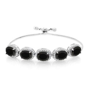 gem stone king 925 sterling silver 9x7mm oval gemstone birthstone 5-stone tennis bracelet for women | fully adjustable up to 9 inch