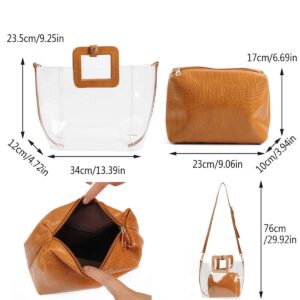 Poxas Classic PVC Jelly Bag Waterproof Clear Purse Tote Handbag Beach Shoulder Bags (Brown)