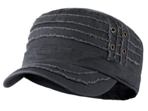 d&y unisex cotton distressed layered frayed cadet military cap, dark gray