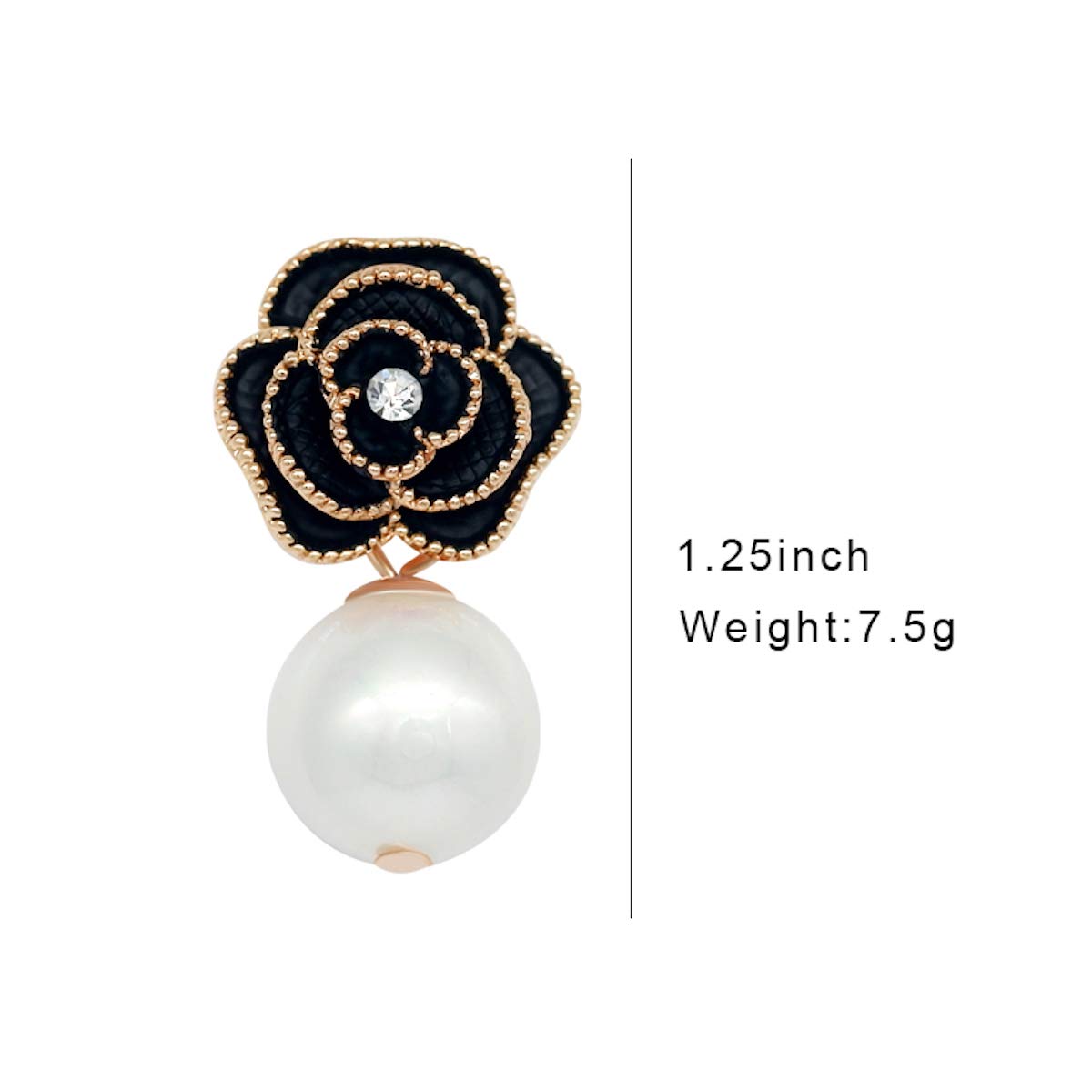 Fashion Designer Imitation Pearl Black Camellia Floral Charm Dangle Drop Earrings Studs For Women (Black)