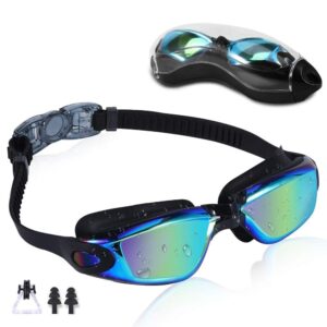 rapidor swim goggles for men women teens, anti-fog uv-protection leak-proof, rp905 series multiple choices (black- mirrored lenses)