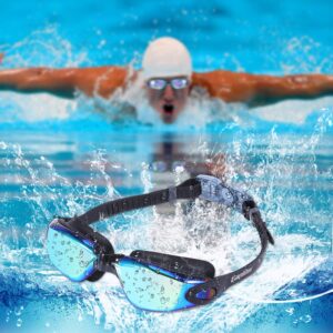 Rapidor Swim Goggles for Men Women Teens, Anti-Fog UV-Protection Leak-Proof, RP905 Series Multiple Choices (Black- Mirrored Lenses)