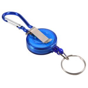 alomejor reel key chain 3pcs heavy duty retractable key chain key reel key badge reel cord clip with nylon cord rope carabiner for fly fishing tool(blue)