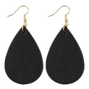 gelvtic leather earrings dangle drop for women, teardrop earrings lightweight, gift for her (black)