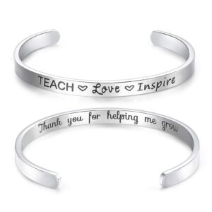 cerslimo teacher thank you gifts for women bracelets- teach love inspire cuff bangle graduation appreciation back to school end of year christmas gifts, retirement gifts for teacher