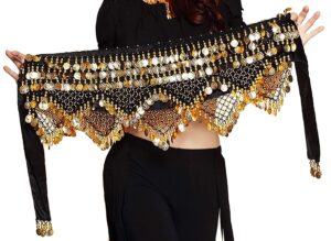 gypsy skirt belly dance hip scarf dancing dancer women pirate costume accessories fortune teller headpiece head coins belt black gold