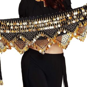 Gypsy Skirt Belly Dance Hip Scarf Dancing Dancer Women Pirate Costume Accessories Fortune Teller Headpiece Head Coins Belt Black Gold