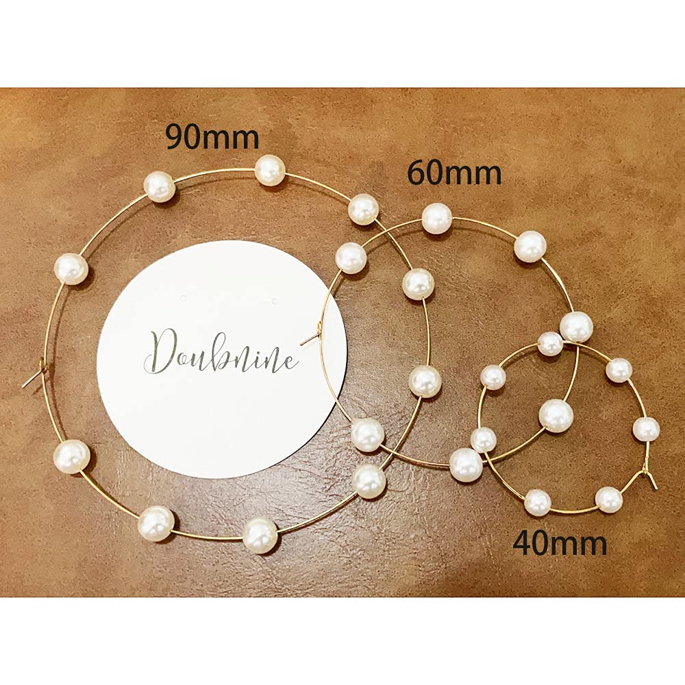 Doubnine Large Hoops Super Huge Circle Pearls Earrings Thin Dangle Gold Silver Elegant Wedding Women Accessories Jewelry Gift for Her (90mm gold)