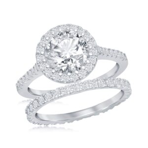 silvertone simulated brilliant diamond cz 2.00ct round halo engagement ring and band set (size 9)