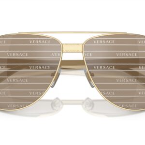 Versace Man Sunglasses Pale Gold Frame, Brown Tampo Lenses, 58MM