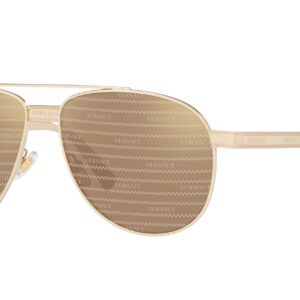 Versace Man Sunglasses Pale Gold Frame, Brown Tampo Lenses, 58MM