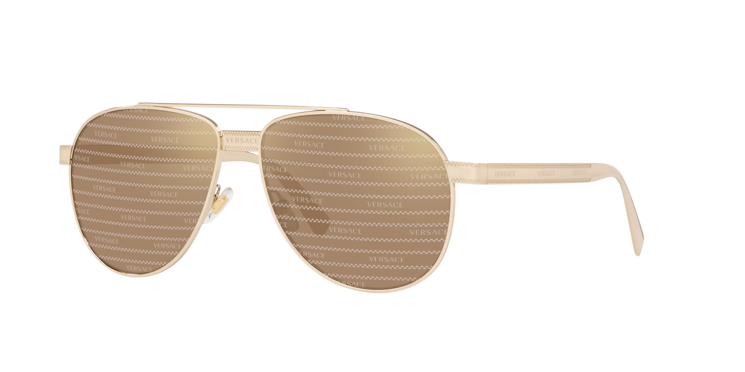 Versace Man Sunglasses Pale Gold Frame, Brown Tampo Lenses, 58MM