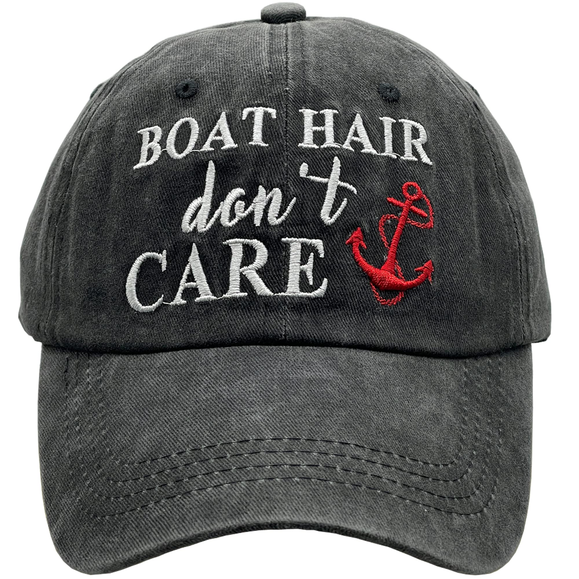 Women's Baseball Cap Embroidered Boat Hair Don't Care Vintage Distressed Dad Hat