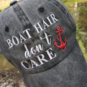 Women's Baseball Cap Embroidered Boat Hair Don't Care Vintage Distressed Dad Hat