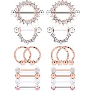 cisyozi 14g nipple piercing jewelry tongue rings for women 14 gauge stainless surgical steel rose gold nipple tongue ring diamond nipple barbells bar nipple hoops rings nipple piercings jewelry women