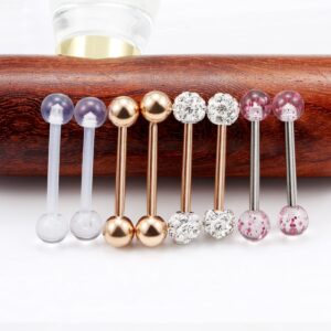 Cisyozi 14G Nipple Piercing Jewelry Tongue Rings for Women 14 Gauge Stainless Surgical Steel Rose Gold Nipple Tongue Ring Diamond Nipple Barbells Bar Nipple Hoops Rings Nipple Piercings Jewelry Women