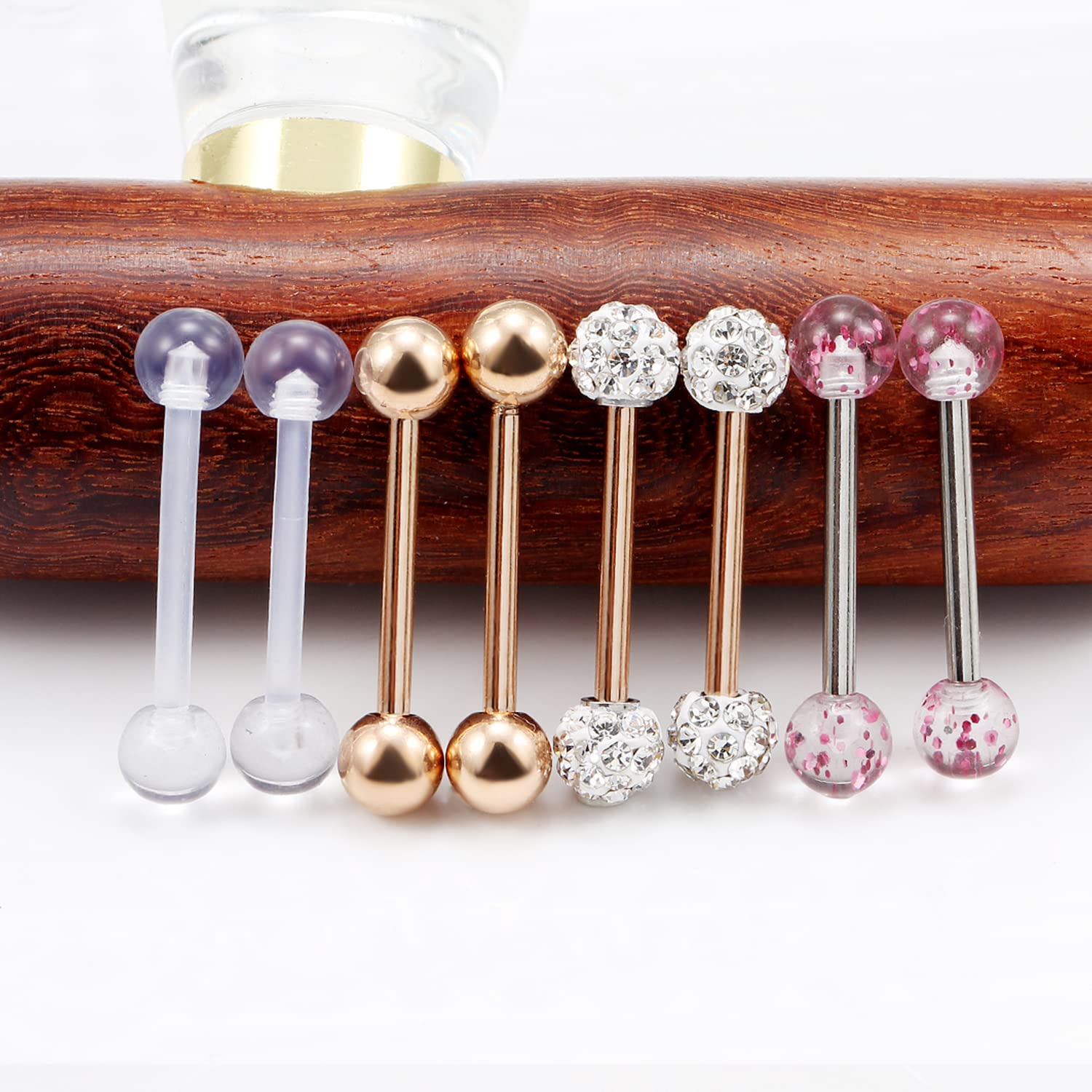 Cisyozi 14G Nipple Piercing Jewelry Tongue Rings for Women 14 Gauge Stainless Surgical Steel Rose Gold Nipple Tongue Ring Diamond Nipple Barbells Bar Nipple Hoops Rings Nipple Piercings Jewelry Women