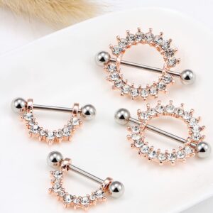 Cisyozi 14G Nipple Piercing Jewelry Tongue Rings for Women 14 Gauge Stainless Surgical Steel Rose Gold Nipple Tongue Ring Diamond Nipple Barbells Bar Nipple Hoops Rings Nipple Piercings Jewelry Women