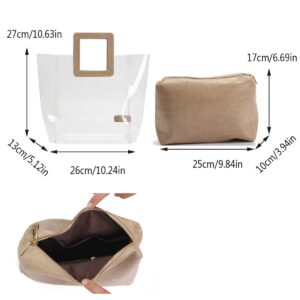 Poxas Womens Transparent Shoulder Bags Clear Tote PVC Handbag Jelly Purse Waterproof Bag (Khaki)