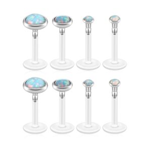 piercingj 8-10pcs 16g stainless steel + uv flexible acrylic opal crystal tragus retainer flexible acrylic lip ring labret monroe studs tragus helix cartilage barbell earrings