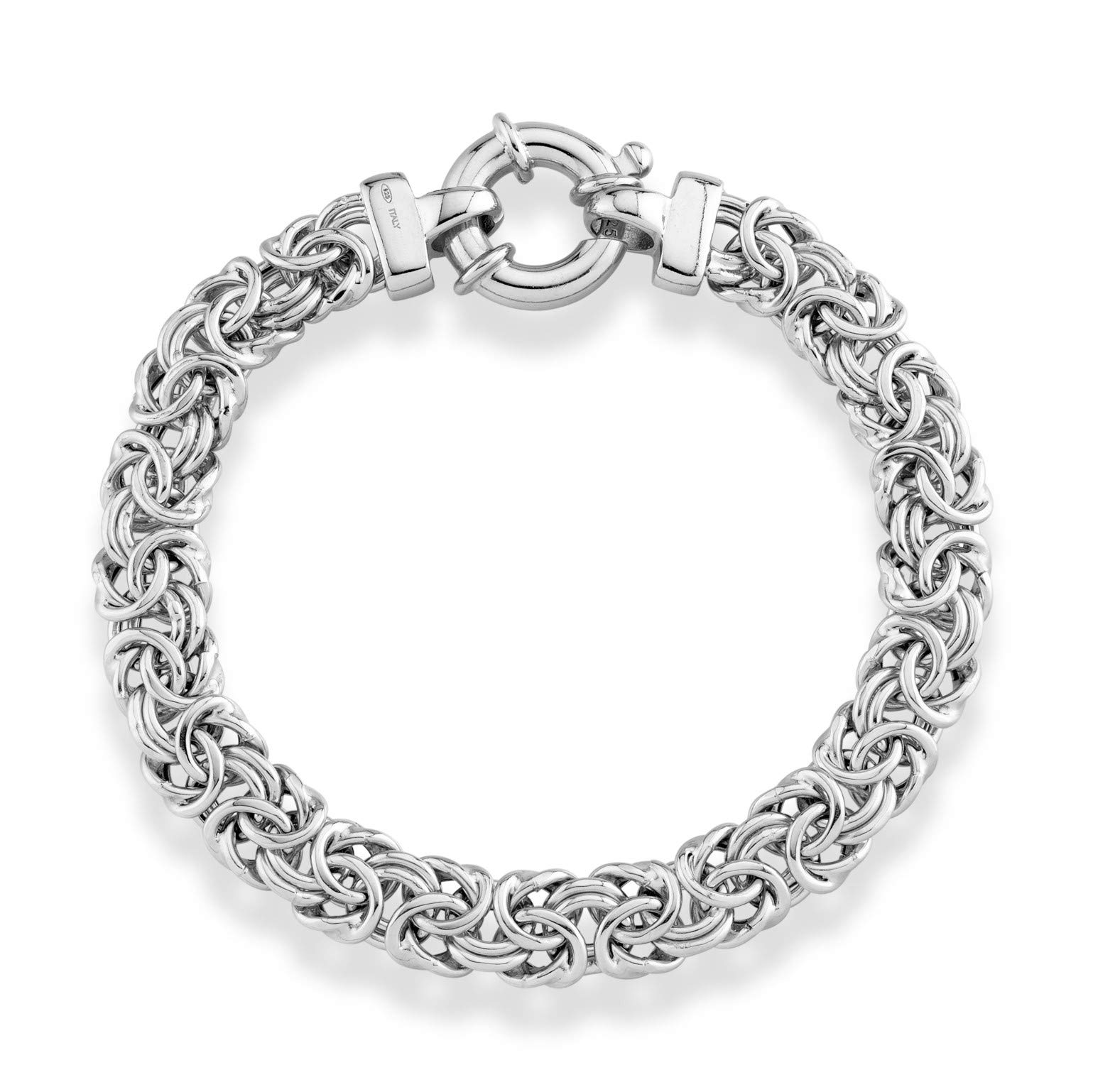 Miabella Italian 925 Sterling Silver 9mm Classic Byzantine Link Chain Bracelet for Women, Handmade in Italy (Length 7.5 Inches (average size))