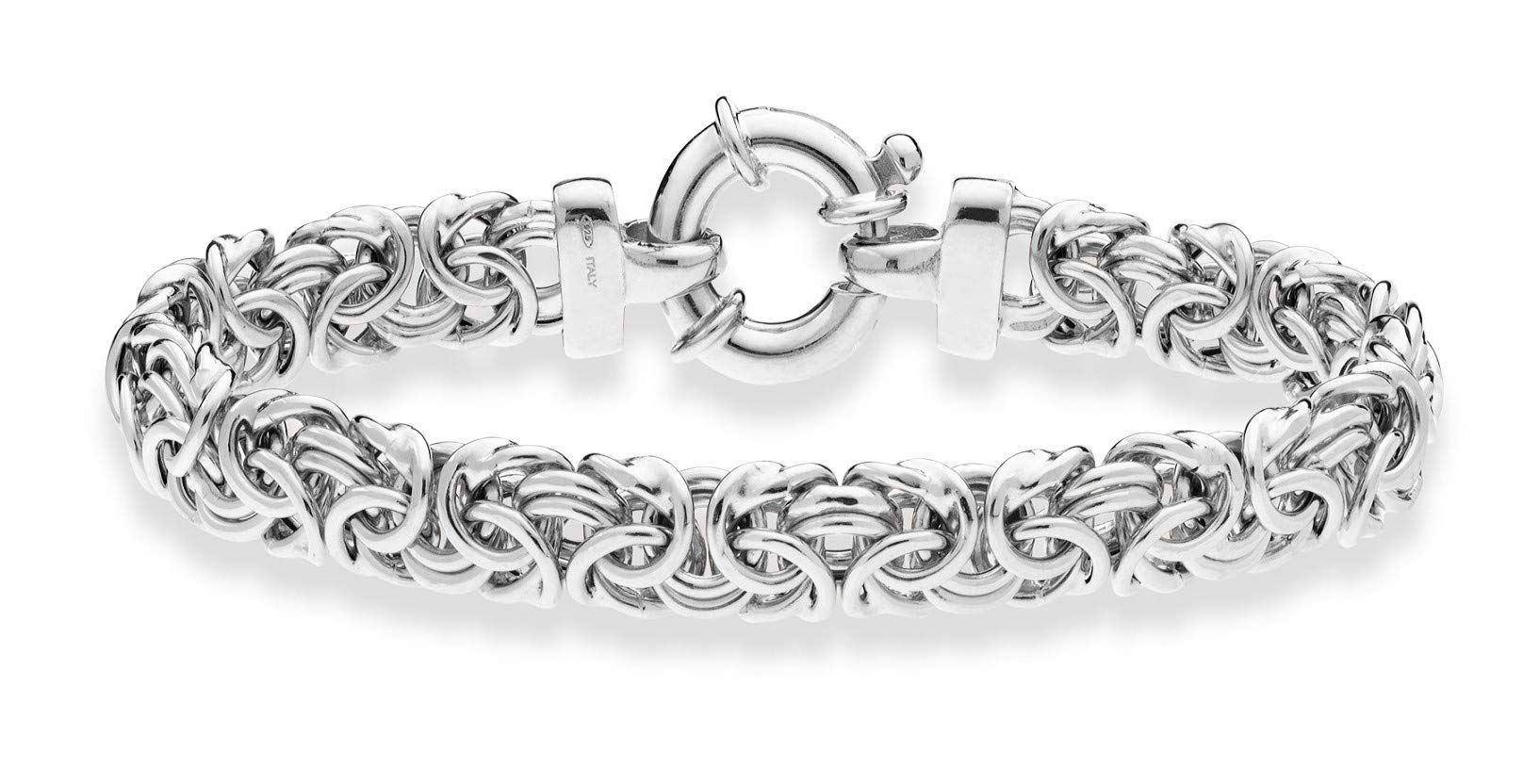 Miabella Italian 925 Sterling Silver 9mm Classic Byzantine Link Chain Bracelet for Women, Handmade in Italy (Length 7.5 Inches (average size))