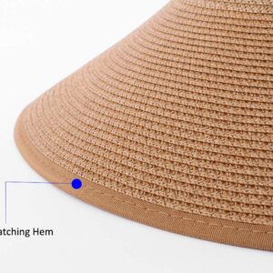 Women Sun Visors Foldable Straw Hats Summer Beach Packable Hat Floppy Wide Brim Cap Big Heads Sombrero (Black+Khaki)