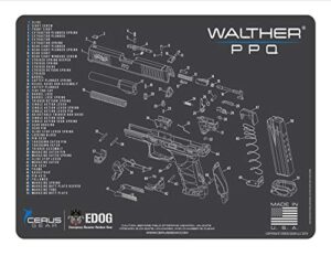 edog ppq gun cleaning mat - schematic (exploded view) diagram compatible with walther ppq series pistol 3 mm padded pad protect your firearm magazines bench surfaces gun oil solvent resistant