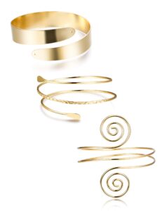 funrun jewelry arm cuff upper arm band for women gold arm cuff bangle bracelets adjustable coil swirl armlet armband jewelry,3-4pcs