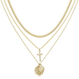 nuzon gold layered necklace for women 18k gold plated chain choker cross coin pendant necklace simple cute jewelry