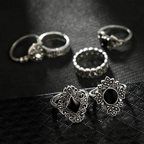 BERYUAN Rings Black Rings Goth Rings for Women Rings Womens Rings Cute Rings Stackable Rings Set（12Pcs(Rings Size 5,5.5,6.5,7,7.5,8.5)