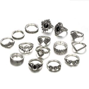 BERYUAN Rings Black Rings Goth Rings for Women Rings Womens Rings Cute Rings Stackable Rings Set（12Pcs(Rings Size 5,5.5,6.5,7,7.5,8.5)