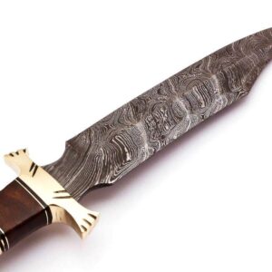 Skokie Knives Damascus Steel hunting Knife Stag Antler Handle with Burl Wood & Brass Guard –15” Handmade Premium Quality Sharp Edge Fix Blade - Genuine Multipurpose Knife – Ideal for Hunting, Camping