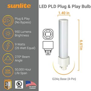 Sunlite 88271-SU LED Horizontal PLD Light Bulb 9 Watts (26W Equivalent), 1050 Lumens, G24q Base 4 Pin, Ballast Dependant, CFL Replacement, UL Listed, 1 Pack, 30K - Warm White